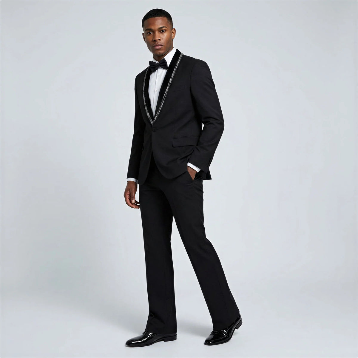 Bootcut wedding suit Black Shawl Lapel Bootcut Tuxedo with Stone Trim ...