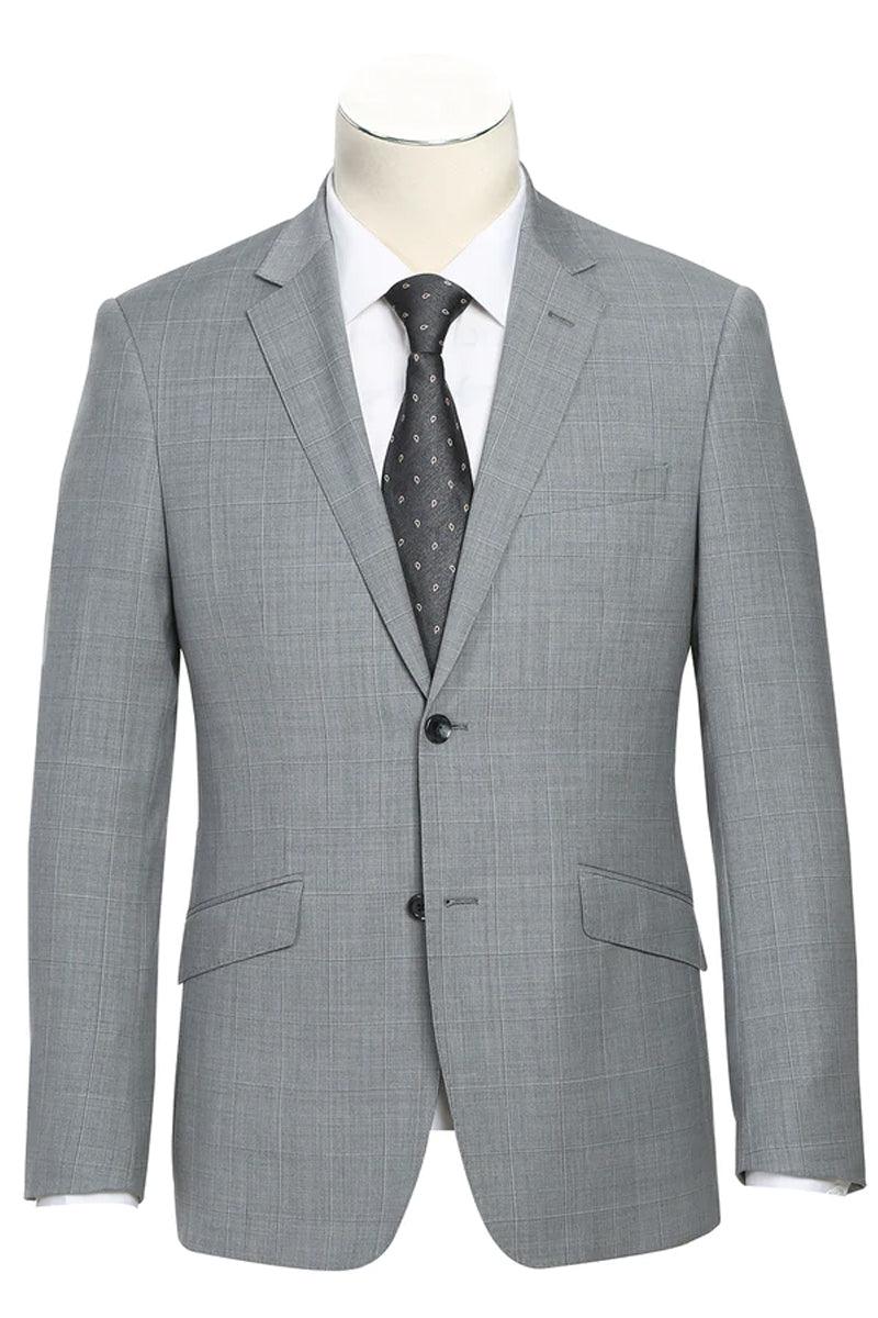 Renoir Slim Fit Gray Windowpane Suit w/Hack Pockets — USA Men's Outlet