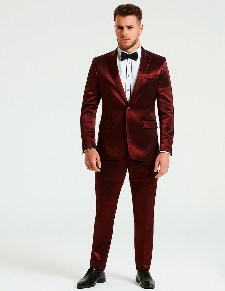 Rossiman Men’s Red Sateen Suit | Glossy Finish Bold Formalwear – Itali ...
