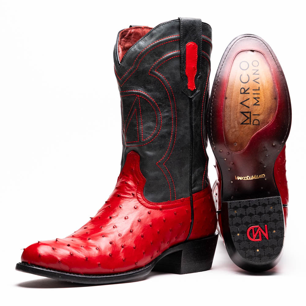 Marco Di Milano Savannah Red Ostrich Quill Round Toe Cowboy Boots — USA ...