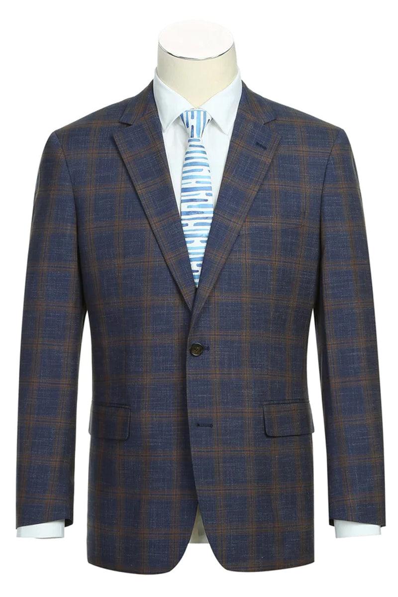 Sleek Navy & Gold Sport Coat by Renoir | Slim Fit Blazer with Windowpa ...