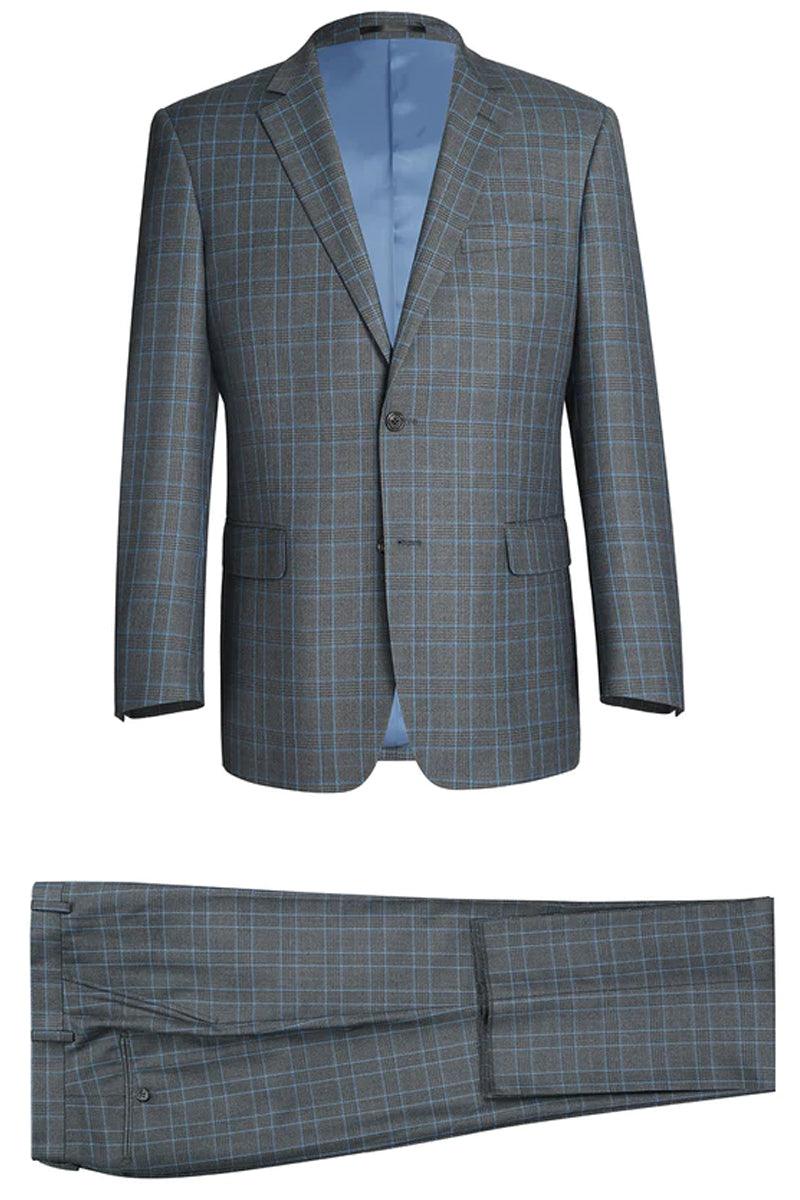 Suits Renoir Suits Men's Classic 2-Button Suit in Grey Blue Windowpane ...