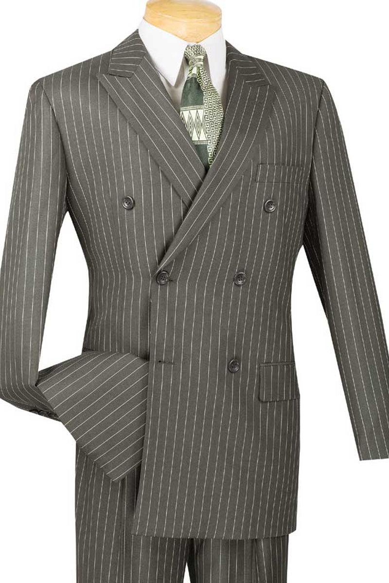 Vinci Charcoal Grey Pinstripe Gangster Double-Breasted Suit — USA Men's ...