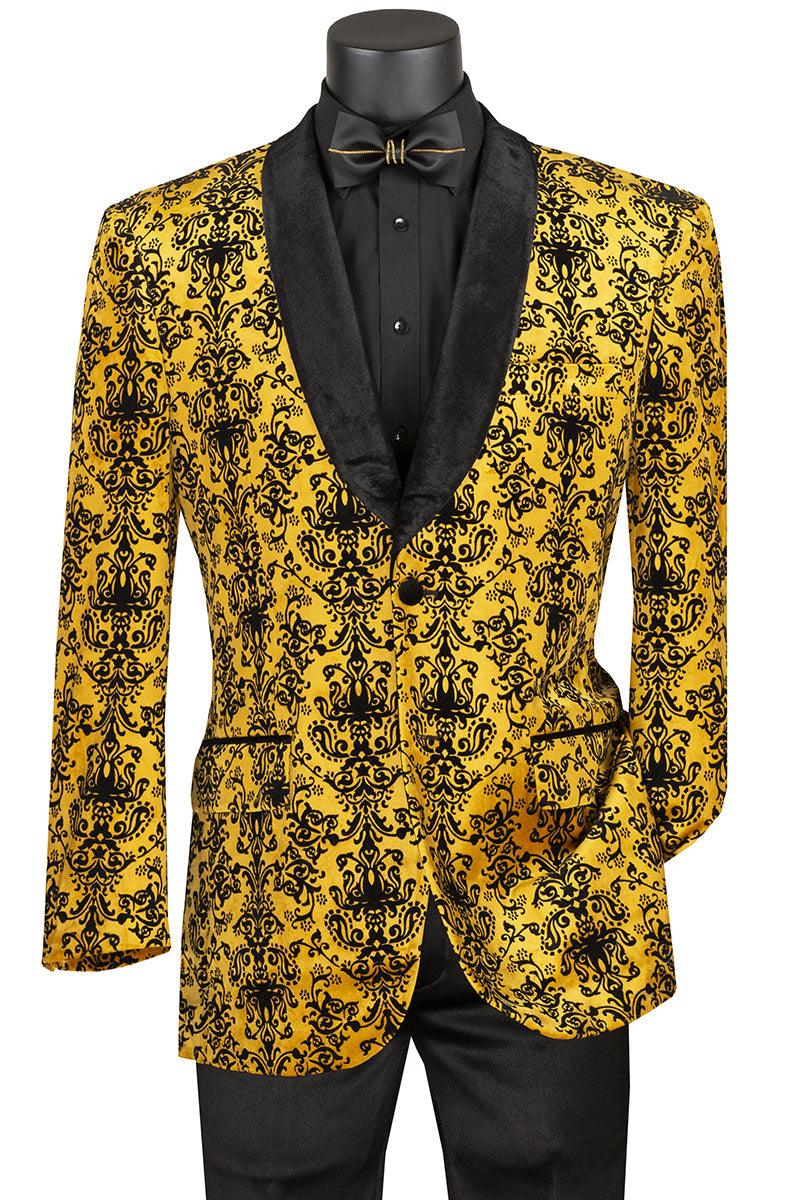 Vinci Men's Gold Jacquard Evening Jacket w/ Velvet Shawl Lapel — USA ...