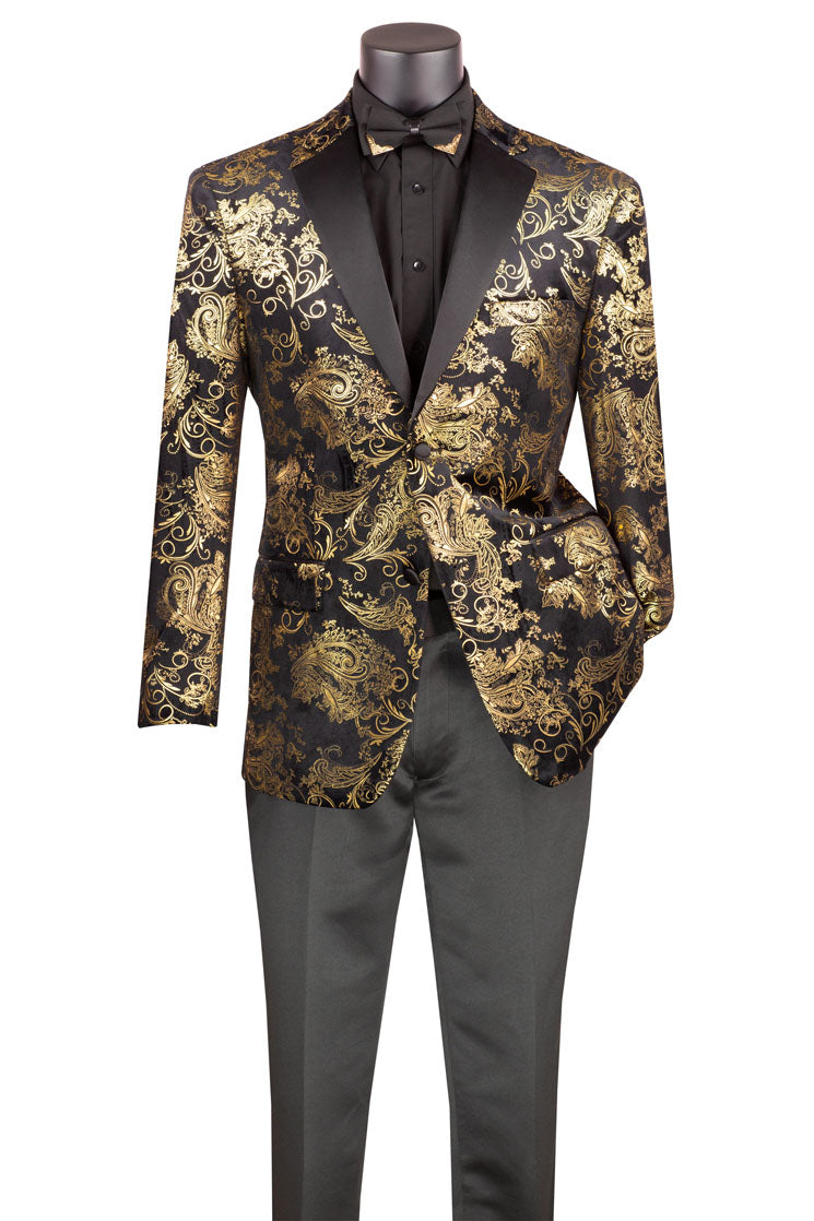 "Posh Paisley Velvet" Black & Gold Tuxedo Jacket (Separates) — USA Men ...